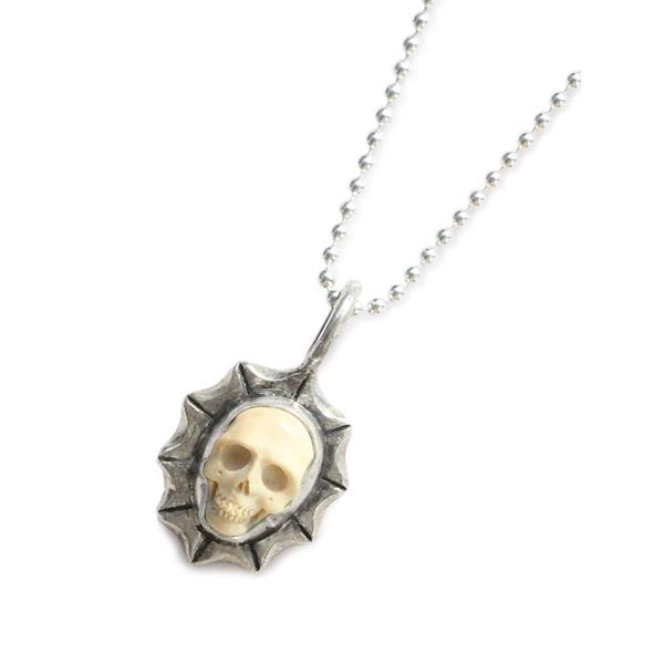 Lee Downey リーダウニー Tiny Skull Necklace (Large Waves) - Mammoth Ivory / スカル ネックレス ペンダント マンモス 化石 シルバー ドクロ メンズ レディース 【 送料無料 】