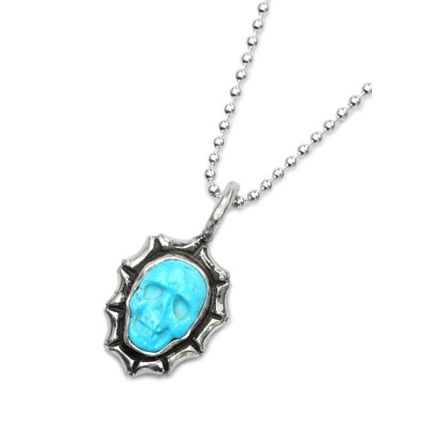Lee Downey リーダウニー 【 Tiny Skull Necklace (Turquoise)  / スカルペンダント ネックレス ターコイズ 】[ 正規品 ] 宝石 パワーストーン シルバー チェーン ドクロ 銀 925 メンズ ...
