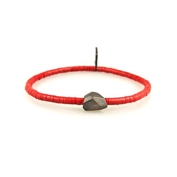 M.Cohen エムコーエン 【 Oxidized Silver &amp; African Disc (レッド) [ B-101080-RED ] オキシダイシルバー アンド アフリカンディスク 】[ 正規品 ] ブレスレット ゴム 銀 ...