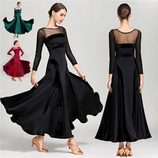 [ 商品名 ]3色 新作 社交ダンス 衣装 モダンドレス ラテンドレス ラテン衣装 社交ダンスドレス 大きい裾 ダンス衣装 黒 ワンピース S~2XL ダンス衣装 ダンス発表会 競技着 練習着 演出用 スタンダードドレス ワルツダンス d1...