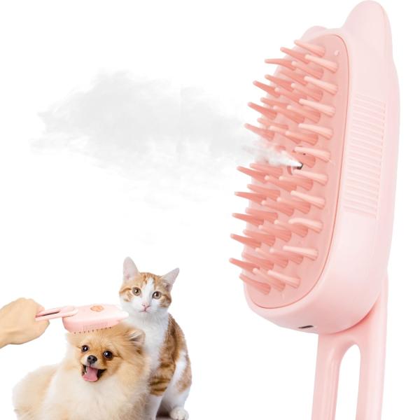 カ ラー：ピンク・・【2025年改良版・スチーム猫ブラシ】ブラッシングが苦手な猫ちゃんにもぴったりな、最新型スチームブラシ柔らかく肌に優しいシリコン素材を使用し、嫌がらずにお手入れができます手にしっかりフィットするデザインで、長時間使っても...