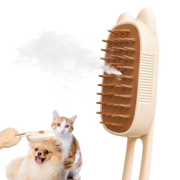 カ ラー：ベージュ・・【2025年改良版・スチーム猫ブラシ】ブラッシングが苦手な猫ちゃんにもぴったりな、最新型スチームブラシ柔らかく肌に優しいシリコン素材を使用し、嫌がらずにお手入れができます手にしっかりフィットするデザインで、長時間使って...