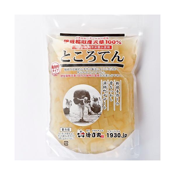 【商品名】角切ところてん（カット済） 【原料原産地】ところてんテングサ（伊豆産）【内容量】400g 【原材料】海洋深層水、天草（伊豆産）、醸造酢、食塩、酸味料、カラシ抽出（原材料の一部に大豆を含む）  【賞味期限】製造より約２か月【保存方法...