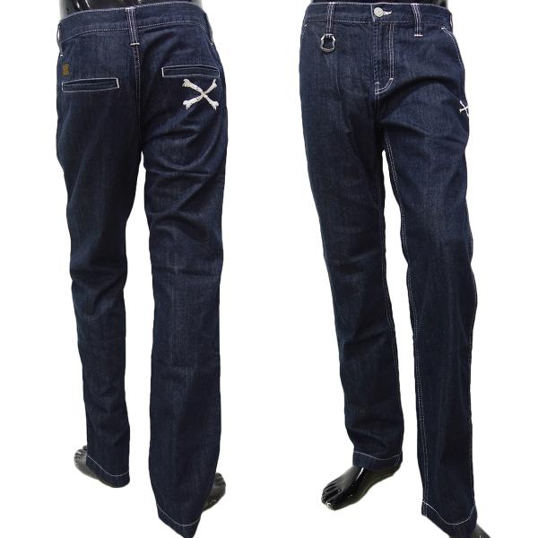 【仕様】・フロント→骨は刺繍・バック→クロスボーンは刺繍・ジッパーフライ・ポケットはフロントに2か所、バックに2か所・フロントにDカン付き(ウォレットチェーンの留め具などに使用可)・バックにブランドネーム付き【商品説明】バンソンのデニムパン...