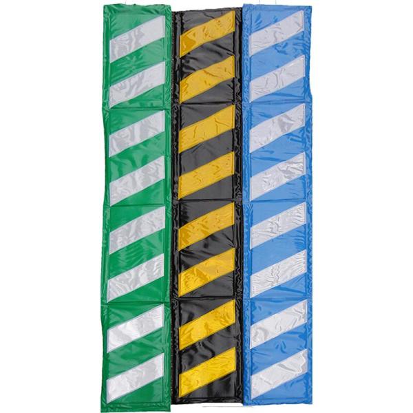 危険箇所を表示、反射コーナークッション！10本セット現場仮囲いのコーナーや駅工事の柱に！裏面全面にのり付きで剥がれにくくプリズム反射で圧倒的な明るさを実現！規格：W270×L2000色：黄黒・緑白・青白