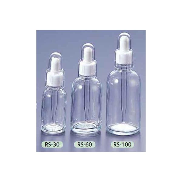 【仕様】■材質：本体：ソーダガラスガラススポイト：硼珪酸ガラスホールキャップ：PP（ポリプロピレン）スポイトゴム：天然ゴムオーバーキャップ：アサフレックス■型番：RS-30（透明）■容量（mL）：30■胴径×全高（mm）：φ35.5×105.3