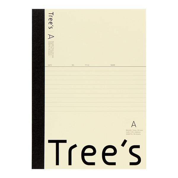 スタンダードノートシリーズ「Tree’s」【仕様】●縦×横×高さ（ｍｍ）：252×179×4●本体重量（ｇ）：118●規格:６号判（セミB5)●罫内容:普通罫30行　止罫●枚数 （枚）:30