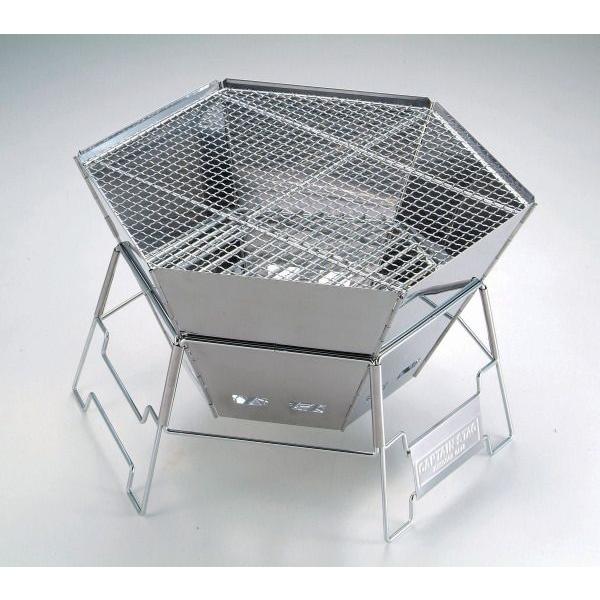 バーベキューコンロ/グリル M-6500 ヘキサ ステンレスファイアグリル キャプテンスタッグ(CAPTAIN STAG) アウトドア用品・バーベキュー(BBQ)・焼き肉・ダッチオーブン調理・キャンプファイヤー焚き火台と大活躍！ 1台で焚き...