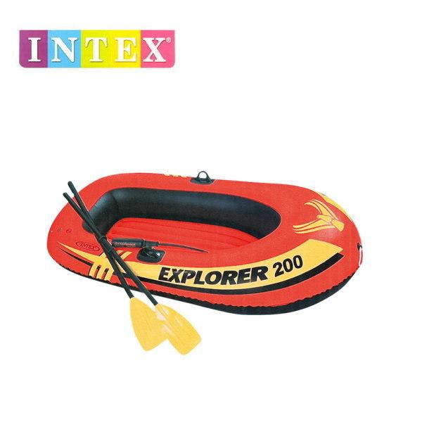 インテックス ボート エクスプローラー200SET U-58331   底面がクッション仕様で乗り心地快適なエアーボート。サイズ（約） 185×94×41cm 製品重量（約） 1900ｇ  材質 非フタル酸系可塑剤使用塩化ビニル樹脂 セット...