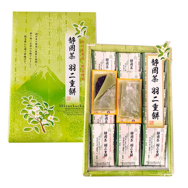 ●内容量 15個●賞味期限：製造時から80日JA掛川市の深蒸し煎茶を原料として作った、煎茶の羽二重餅です。中の餡子とお餅がとても良く合い、お茶受けにおすすめです。日本のお茶の40％以上の生産量を誇る静岡県。その中でも掛川産の深蒸し煎茶を使用...