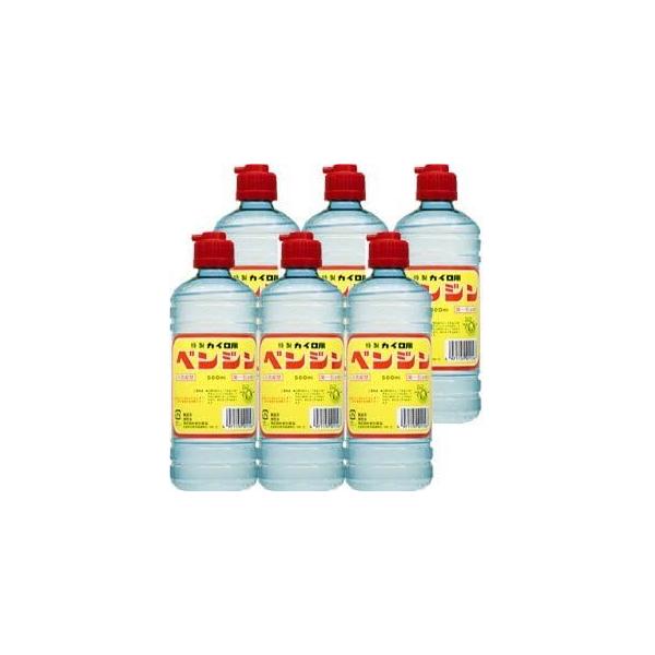 アウトドア・携帯カイロの燃料用のベンジンです。ハクキンカイロ等にもご使用可能です。着物やセーターなどの油溶性の汚れのシミ抜きにも最適です！●内容量：500ml●セット数：6本●保管方法直射日光を避け、涼しく換気の良い場所に保管してください。...