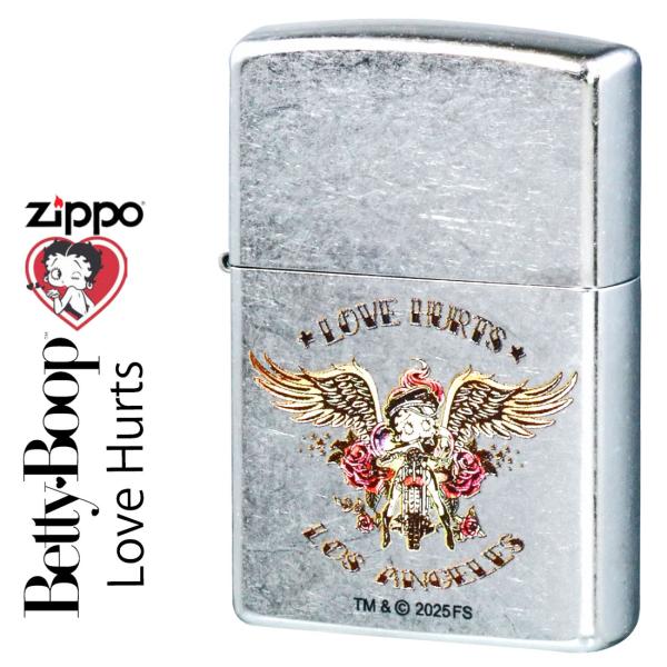 ZIPPO ジッポーライター/ベティー ブープ LOVE HURTS ベティーちゃん ストリートクローム エッチング BB-LOVE ・90周年記念に限定発売した大人気デザインの復活・バイクにまたがったベティーちゃんが薔薇を背景に羽を広げた...