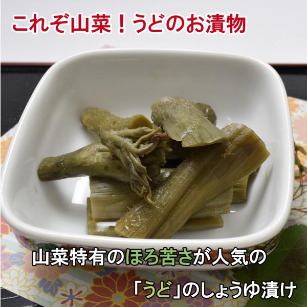 【発売日：2019年10月28日】深山で力強く自生する山うどを手作業で刻み、古くから白馬・小谷地区で行われてきた方法で漬けた野菜のしょうゆ漬けです。山うどの苦味としょうゆが程よくなじみ、お酒の肴に、お茶のお供に、独特の味をお楽しみください。...