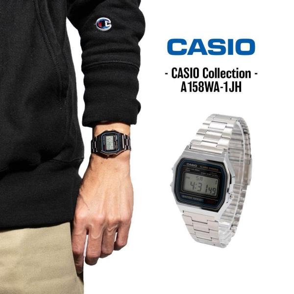 　カシオを代表するクラシックデジタルウォッチ「A158WA-1」。1980年代の発売以来、シンプルなデザインと高い実用性で世界中のファンに愛され続けるロングセラーモデルです。軽量なステンレススチール製ブレスレットと樹脂ケースを組み合わせ、わ...