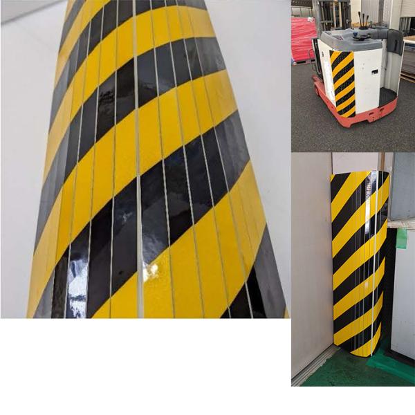 ※送料無料ただし沖縄および各県離島、北海道の一部には別途送料が必要です。メール、電話などでお問い合わせください。巻きつけるだけでコーナー部のガードと危険個所の注意喚起『 トラ柄スリット反射クッション 』　3枚組黄/黒長さ900mm　幅300...