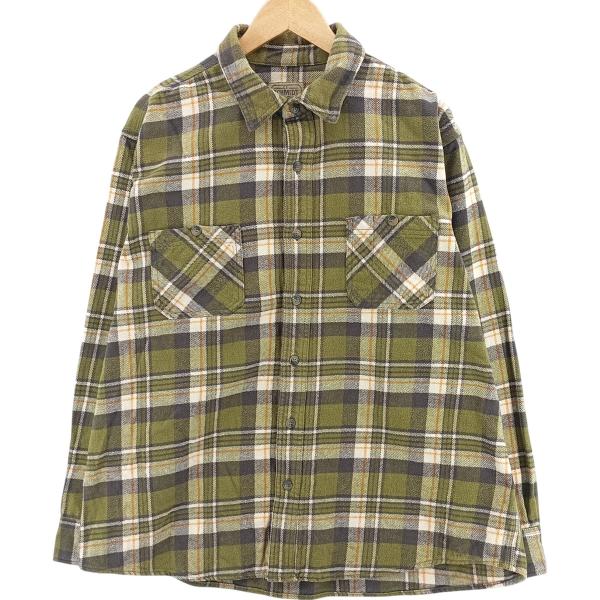 【コンディション】ランク：C【サイズ】着用感：メンズXL表記サイズ：XL着丈：75cm身幅：67cm肩幅：51.5cm袖丈：62.5cm【商品詳細】商品名：古着 SCHMIDT 長袖 ヘビーネルチェックシャツ メンズXL相当 /eaa419...