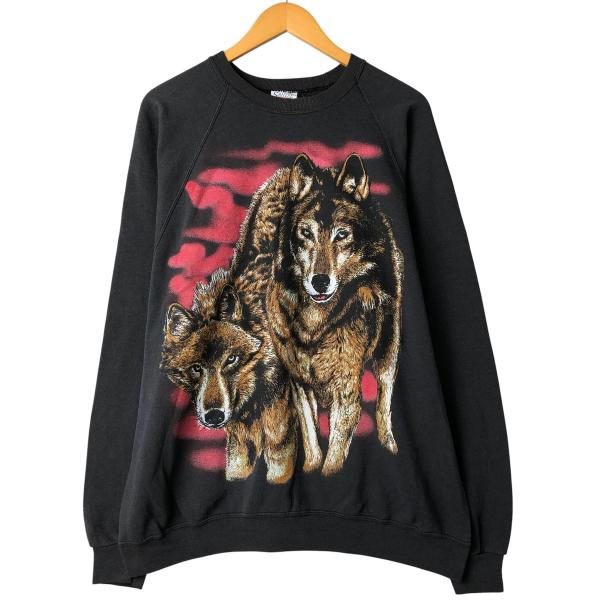 【コンディション】ランク：C【サイズ】着用感：メンズXXL表記サイズ：XXL着丈：70cm身幅：63.5cm裄丈：95.5cm袖丈(脇下計測)：58.5cm【商品詳細】商品名：古着 90年代 SANTEE アニマル柄 オオカミ柄 アニマル ...