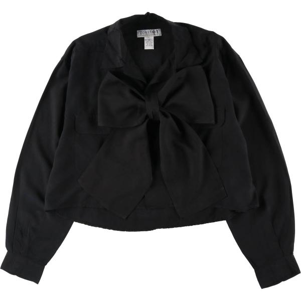 【コンディション】ランク：C【サイズ】着用感：レディースM表記サイズ：M着丈：54.5cm身幅：52cm肩幅：51.5cm袖丈：58cm【商品詳細】商品名：古着 Eluluオリジナルリメイク ビッグリボンシャツ 長袖 オープンカラーシルクシ...