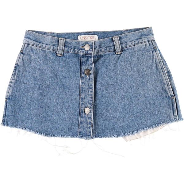 【コンディション】ランク：C【サイズ】着用感：レディースL表記サイズ：10総丈：27cmウエスト：74cmヒップ：94cm【商品詳細】商品名：古着 CHEROKEE 前開き カットオフ デニム ミニスカート レディースL相当 /eaa512...