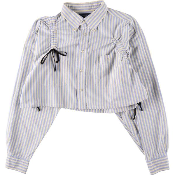 【コンディション】ランク：C【サイズ】着用感：レディースXL表記サイズ：XL着丈：48cm身幅：70cm肩幅：55.5cm袖丈：64cm【商品詳細】商品名：古着 Eluluオリジナルリメイク アシンメトリーギャザーシャツ 長袖 ボタンダウン...