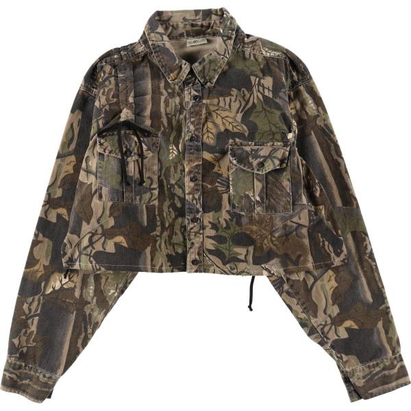 【コンディション】ランク：C【サイズ】着用感：レディースXL表記サイズ：不明着丈：48cm身幅：61.5cm肩幅：50cm袖丈：62.5cm【商品詳細】商品名：古着 Eluluオリジナルリメイク アシンメトリーギャザーシャツ 迷彩柄 長袖 ...