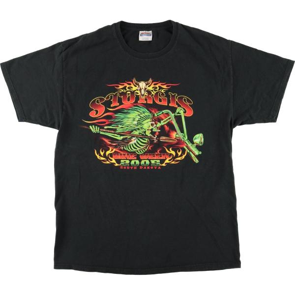 【コンディション】ランク：B【サイズ】着用感：メンズL表記サイズ：L着丈：72.5cm身幅：54.5cm肩幅：50.5cm袖丈：20cm【商品詳細】商品名：古着 00年代 ヘインズ Hanes STURGIS BIKE WEEK ドクロ柄 ...