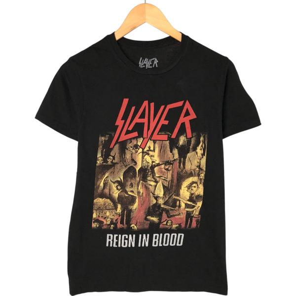 【コンディション】ランク：C【サイズ】着用感：レディースS表記サイズ：S/P着丈：60.5cm身幅：46.5cm肩幅：35.5cm袖丈：17.5cm【商品詳細】商品名：古着 SLAYER スレイヤー バンドTシャツ バンT レディースS相当...