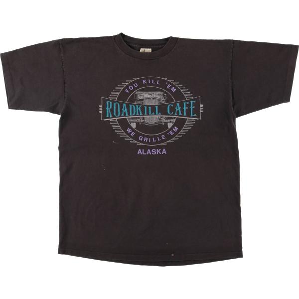 【コンディション】ランク：C【サイズ】着用感：メンズXL表記サイズ：XL着丈：69cm身幅：57.5cm肩幅：54cm袖丈：20.5cm【商品詳細】商品名：古着 90年代 PRAMOUNTAIN ROADKILL CAFE プリントTシャツ...