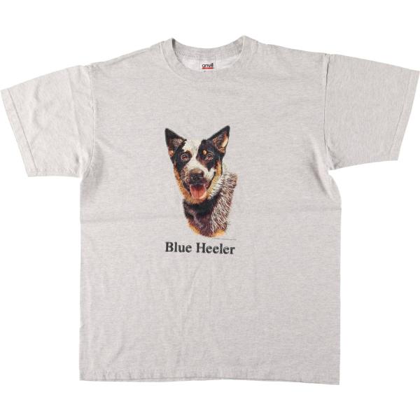 【コンディション】ランク：B【サイズ】着用感：メンズL表記サイズ：L着丈：69cm身幅：56cm肩幅：52cm袖丈：21cm【商品詳細】商品名：古着 00年代 アンビル Anvil BLUE HEELER ブルーヒラー 犬柄 アニマルTシャ...