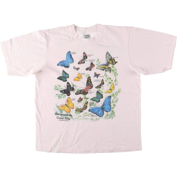 【コンディション】ランク：C【サイズ】着用感：メンズL表記サイズ：L着丈：63cm身幅：54cm肩幅：46cm袖丈：23.5cm【商品詳細】商品名：古着 90年代 J AND B ECOLOGICAL 蝶柄 アニマルTシャツ メンズL相当 ...