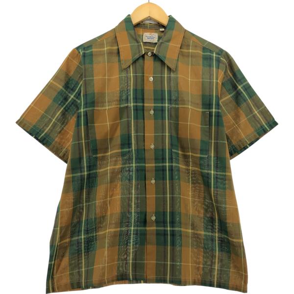 【コンディション】ランク：C【サイズ】着用感：メンズM表記サイズ：M着丈：68cm身幅：55.5cm肩幅：43.5cm袖丈：26cm【商品詳細】商品名：古着 70年代 Distinctive Apparel チェック柄 半袖 ポリシャツ ボ...