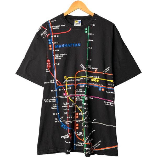 【コンディション】ランク：C【サイズ】着用感：メンズXL表記サイズ：XL着丈：70cm身幅：59cm肩幅：52.5cm袖丈：26.5cm【商品詳細】商品名：古着 00年代 ニューヨークシティ サブウェイライン NYC SL NEWYORK ...