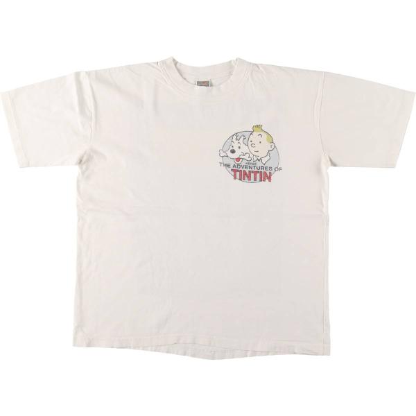 【コンディション】ランク：C【サイズ】着用感：メンズL表記サイズ：L着丈：61cm身幅：54.5cm肩幅：51cm袖丈：20cm【商品詳細】商品名：古着 STUDIO AVEN TURES タンタンの冒険 アニメ キャラクタープリントTシャ...