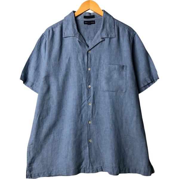 【コンディション】ランク：C【サイズ】着用感：メンズL表記サイズ：L着丈：75.5cm身幅：62.5cm肩幅：49cm袖丈：24.5cm【商品詳細】商品名：古着 GRANT THOMAS PURE LINEN 半袖 オープンカラー リネンシ...