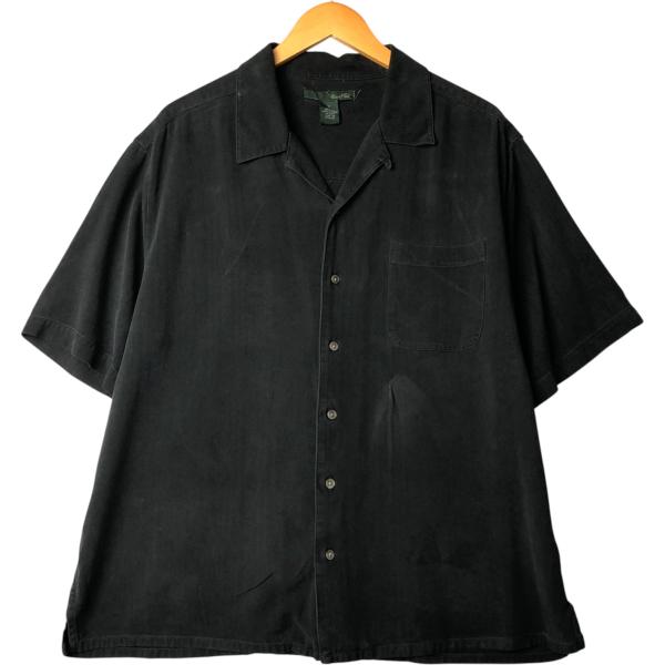 【コンディション】ランク：C【サイズ】着用感：メンズXL表記サイズ：XL着丈：72cm身幅：64cm肩幅：51cm袖丈：28cm【商品詳細】商品名：古着 Marshall Field's ヘリンボーン 半袖 オープンカラー シルクシャツ ボ...