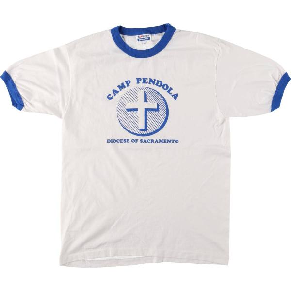 【コンディション】ランク：C【サイズ】着用感：メンズM表記サイズ：M着丈：65.5cm身幅：47cm肩幅：43.5cm袖丈：21.5cm【商品詳細】商品名：古着 80年代 ヘインズ Hanes POLY-COTTON 青タグ リンガーTシャ...