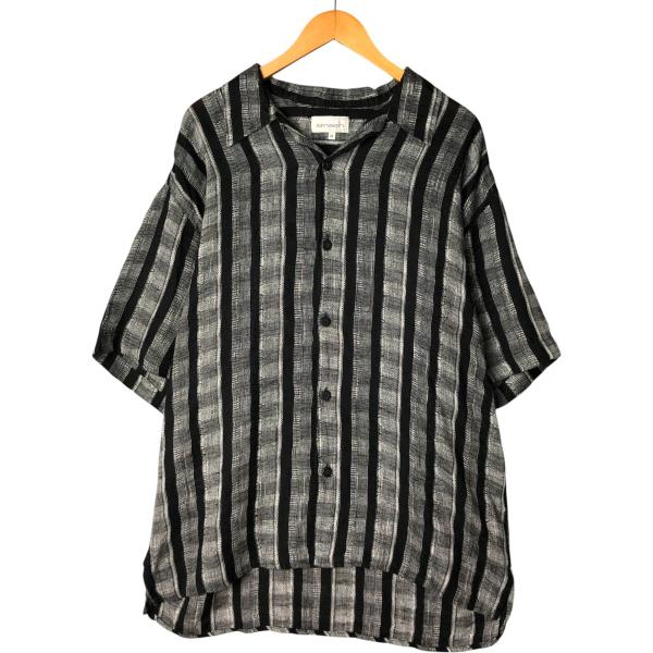 【コンディション】ランク：B【サイズ】着用感：メンズXL表記サイズ：XL着丈：80cm身幅：63cm肩幅：60cm袖丈：25.5cm【商品詳細】商品名：古着 90年代 smash ストライプ柄 半袖 オープンカラー リネンシャツ USA製 ...