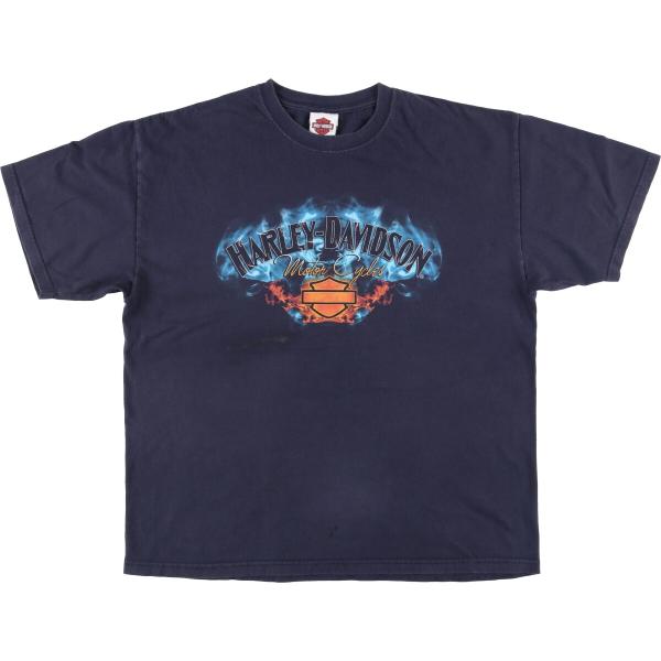 【コンディション】ランク：C【サイズ】着用感：メンズXL表記サイズ：XL着丈：68cm身幅：60cm肩幅：55cm袖丈：21cm【商品詳細】商品名：古着 ハーレーダビッドソン Harley-Davidson HANES ファイヤーパターン ...