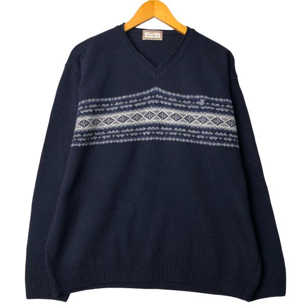 【コンディション】ランク：B【サイズ】着用感：メンズM表記サイズ：M着丈：68cm身幅：63cm肩幅：51cm袖丈：60cm【商品詳細】商品名：古着 バーバリー Burberry's Thomas Burberry フェアアイル柄 Vネック...