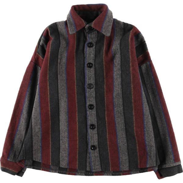 【コンディション】ランク：C【サイズ】着用感：レディースM表記サイズ：M着丈：62.5cm身幅：63cm肩幅：57.5cm袖丈：43.5cm【商品詳細】商品名：古着 ストライプ柄 ヘリンボーン 長袖 ヘビーネルシャツ ボックスシャツ レディ...