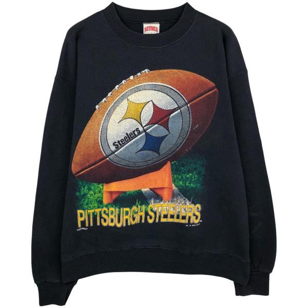 【コンディション】ランク：C【サイズ】着用感：メンズL表記サイズ：L着丈：67.5cm身幅：64cm肩幅：60.5cm袖丈：62cm【商品詳細】商品名：古着 90年代 NUTMEG NFL PITTSBURGH STEELERS ピッツバー...