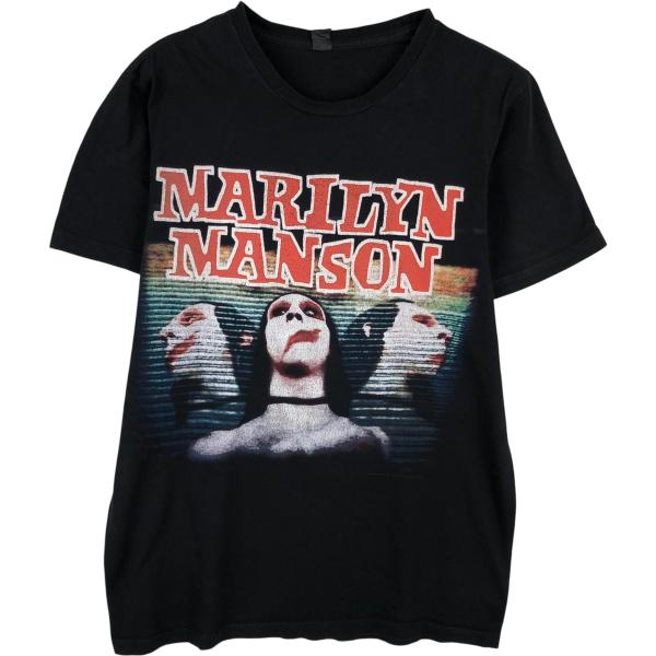 【コンディション】ランク：C【サイズ】着用感：メンズS表記サイズ：S着丈：63cm身幅：47cm肩幅：39.5cm袖丈：17.5cm【商品詳細】商品名：古着 BAY ISLAND MARILYN MANSON マリリンマンソン バンドTシャ...