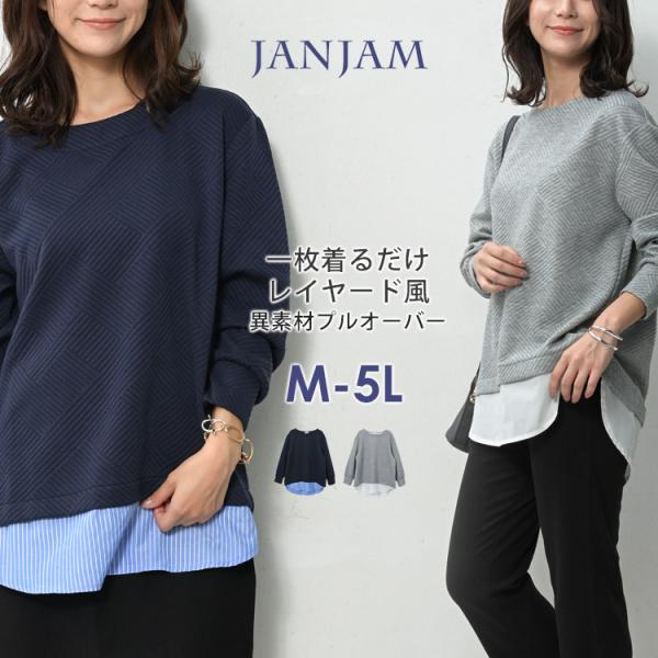 cdo-saw-tp0301後ろ姿にまでこだわったレイヤード風プルオーバー。XXXXL 2XL 3XL 4XL 9号 13号 15号 17号 19号 春 秋 冬 灰色 紺 長袖トップス 30代 40代 50代 春服 秋服 冬服 春物 秋物 ...