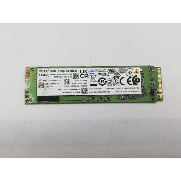 ■分類：SSD■ランク：中古■メーカー：Intel■製造番号：BTKA14830NSM512A■備考：intel/SSDPEKNU512GZ 付属品：本体のみ■保証期間：１週間■注意事項：お客様のモニター発色の具合によって、実際の商品と色合...