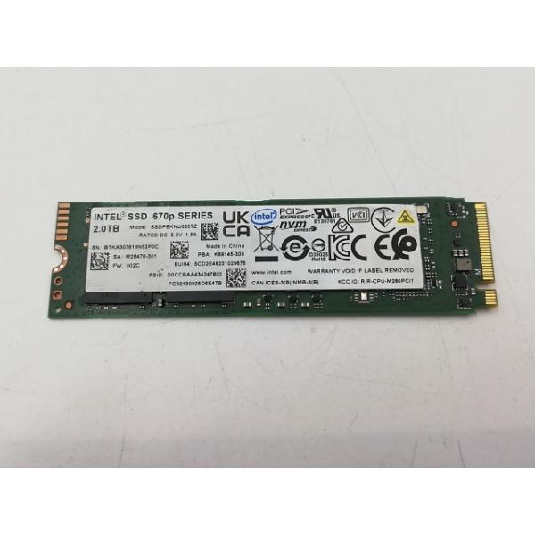 ■分類：SSD■ランク：中古■メーカー：Intel■製造番号：BTKA307618N52P0C■備考：intel/SSDPEKNU020TZ 付属品：本体のみ■保証期間：１週間■注意事項：お客様のモニター発色の具合によって、実際の商品と色合...