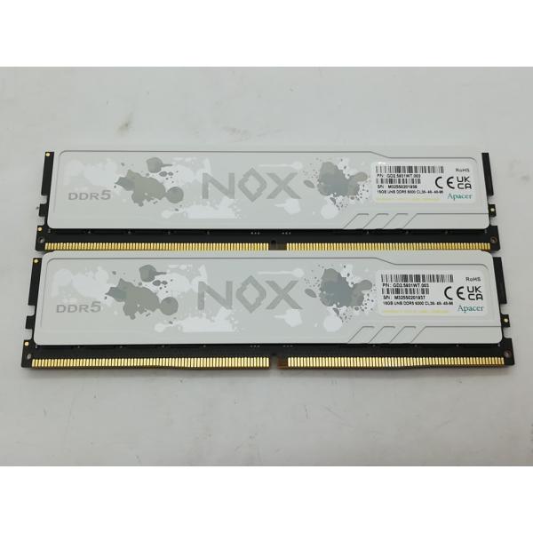 ■分類：メモリー■ランク：中古■メーカー：DDR5■製造番号：NOX 1937 1938■備考：Apacer NOX DDR5 White 片面計8枚 付属品：パッケージ■保証期間：１週間■注意事項：お客様のモニター発色の具合によって、実際...