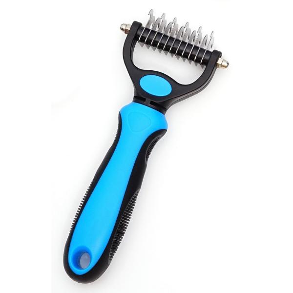 ・素材：ステンレス鋼・サイズ：長さ約16.5*幅約7.5cm・重量：約117g・カラー：ブルー/オレンジ/ピンク/グリーン/グレー・刃タイプ：両面・パッケージ内容：ペットコーム*1・犬ブラシのブレード先端は丸いデザインで、直接ペットの肌に触...