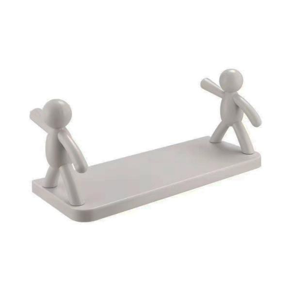 ・素材：PP・サイズ：幅約33*高さ約14.5*奥行約13.5cm・重量：約170g・カラー：グレー/ホワイト・パッケージ内容：ヒューマン*2、台*1、吸着テープ*2・ヒューマンたちが両側の棚を持っているような、可愛らしいデザインのシェルフ...