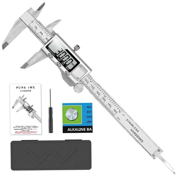 ・素材：ステンレス鋼・重量：約350g・カラー：シルバー・パッケージ内容：デジタルノギス*1本 ケース*1個 説明書*1枚 LR44 電池*2個 ドライバー*１