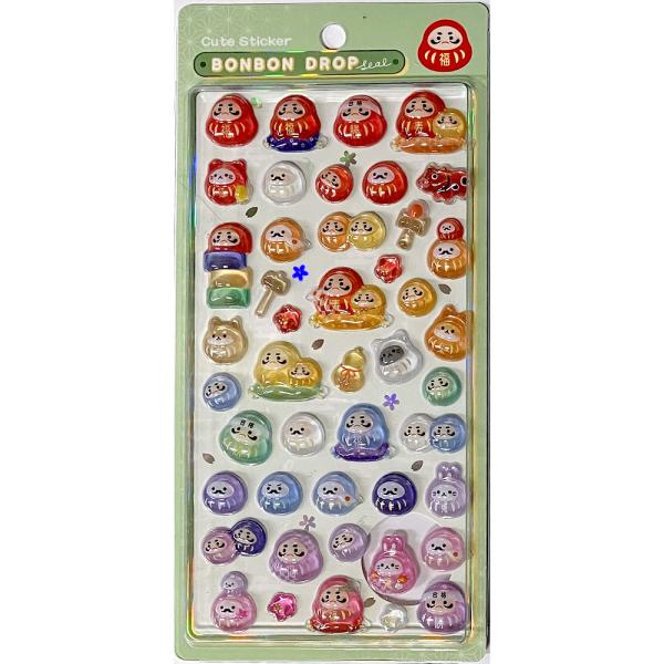 ボンボンドロップシール だるまぷっくり 立体 シール 和風 縁起物 文房具 デコレーションころんとしたボンボンのようなぷっくり立体感がかわいいドロップシールです日本の縁起物として親しまれているだるまモチーフを、 やさしく可愛らしい和風デザイ...